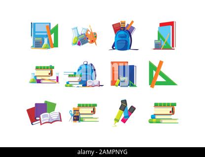 School icon set design, Eduaction class lesson knowledge preschooler ...