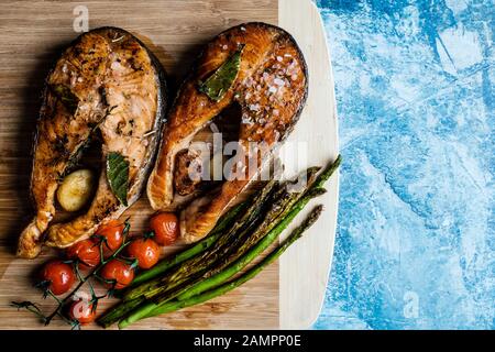 Healthy Food - Atlantic salmon steak with ingredients Stock Photo - Alamy
