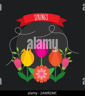 hello spring poster with flowers and ribbon Stock Vector Image & Art ...