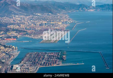 Genoa airport terminal runway view panorama Stock Photo - Alamy