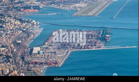 Genoa airport terminal runway view panorama Stock Photo - Alamy