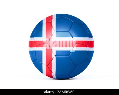 Soccer ball with flag of Iceland, close up, watercolor effect on white ...