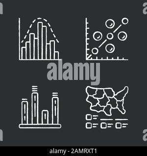 Diagrams linear icons set. Histogram, bar graph, scatter plot, cartogram. Statistics data ...