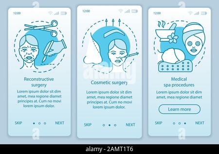 Plastic surgery center procedures onboarding mobile app page screen ...