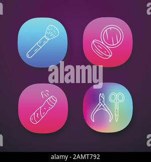Feminine hygiene, makeup app icons set. Skin care attributes, cosmetic ...