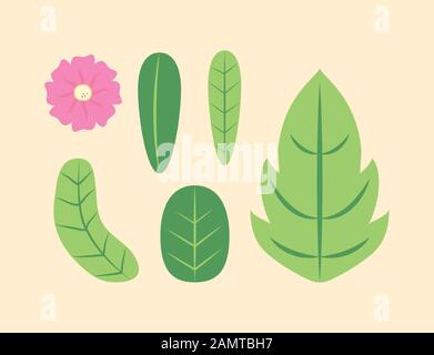 bundle of flowers and leafs spring season icons Stock Vector Image ...