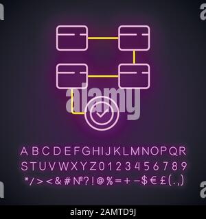 Flow diagram neon light icon. Flowchart. Process visualization. Problem solving stages. Program ...