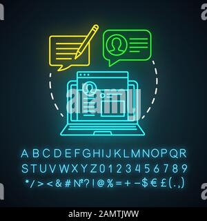 Copywriter neon light icon. Content creator, marketer idea. Text ...