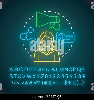 Copywriter neon light icon. Content creator, marketer idea. Text ...