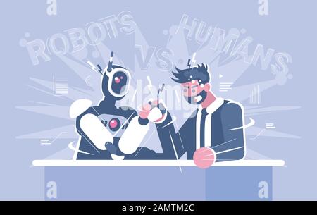 Arm wrestling human with a robot. Artificial Intelligence vector ...