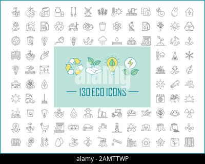 Ecological issues linear icons set. Climate change, Pollution ...