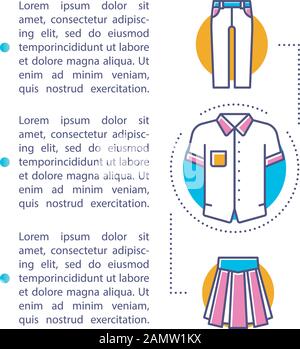 School uniform article page vector template. Pupils fashion. Brochure ...