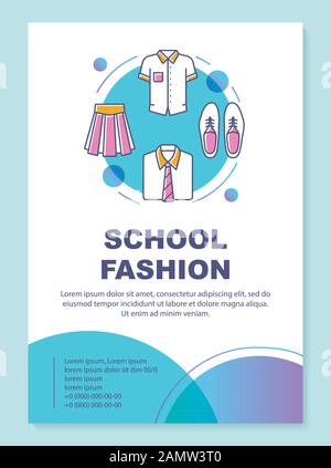 School uniform article page vector template. Pupils fashion. Brochure ...