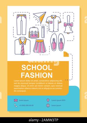 School uniform article page vector template. Pupils fashion. Brochure ...