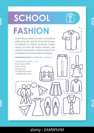 School uniform article page vector template. Pupils fashion. Brochure ...