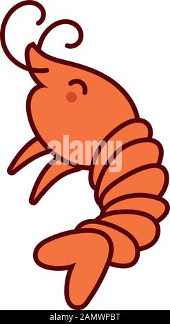 Shrimp image isolated. Shrimp icon. Cute red prawn in flat design ...