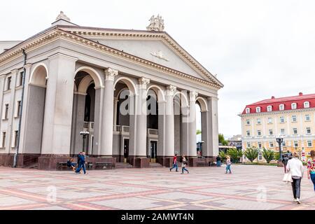 Rivne, Ukraine - July 3, 2018: Main square with trolley buses, stores ...