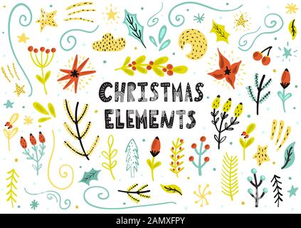 Hand drawn abstract Christmas flower pattern. Stylized poinsettia ...