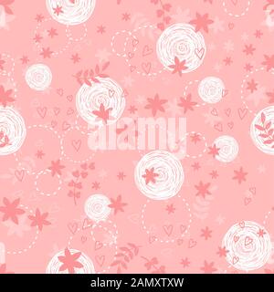 Sweet hand-drawn seamless retro pink daisy flower pattern for cute ...