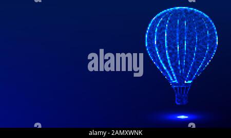 Hot air balloon wireframe from black lines isolated on white background ...