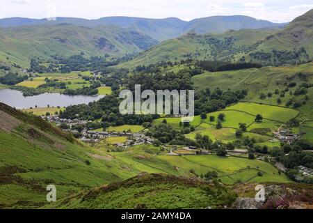 View over Glenridding Common and village, Ullswater, Lake District ...