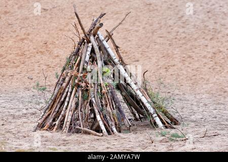Tipi (tepee). Conical tent made of animal skins upon wooden poles. Used ...