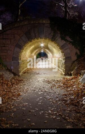 Inscope tunnel in Central Park, New York City early autumn Stock Photo ...