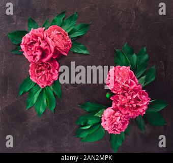 Border frame made of peony flowers on a yellow background. Festive ...