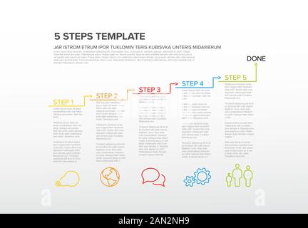 Five steps progress procedure infochart template with descriptions ...