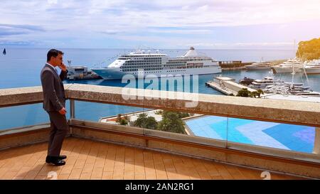 Young rich man at Yacht Club. Businessman is Relaxing Stock Photo - Alamy