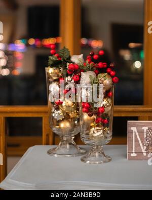 christmas decor gold glass balls on the wall Stock Photo - Alamy