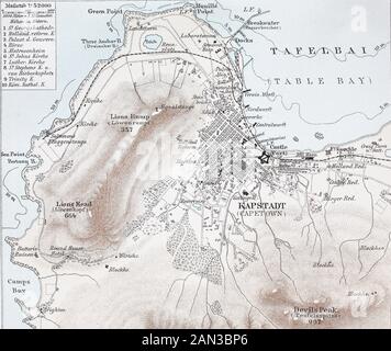 historical map of Capetown, South Africa, digital improved reproduction ...