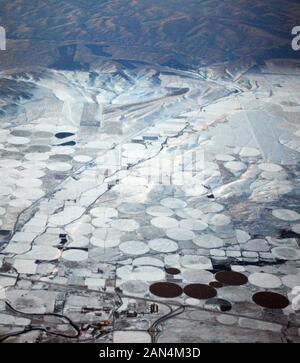 Aerial views of circular pivot irrigated fields in Washington state ...