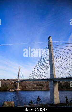 Walking Suspension Bridge Over Water In Autumn Fall MI Stock Photo - Alamy