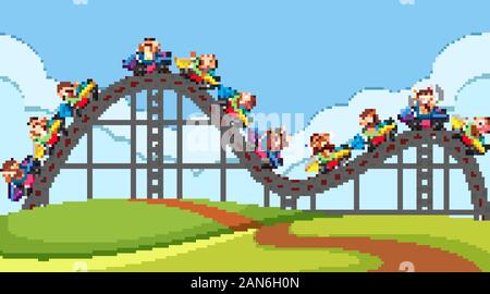 Happy monkeys riding on roller coaster on white background illustration ...