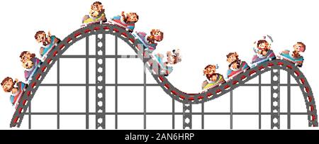 Happy monkeys riding on roller coaster on white background illustration ...