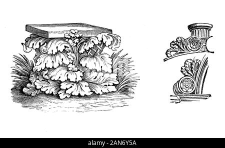 Corinthian order capital with acanthus leaves and scrolls, monument of ...