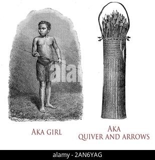 The Aka or Bayaka are a nomadic Mbenga pygmy people. Illustration of ...