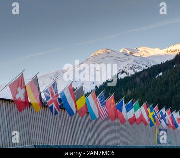 World Economic Forum, WEF, flag waving in the wind. Sky background 3D ...
