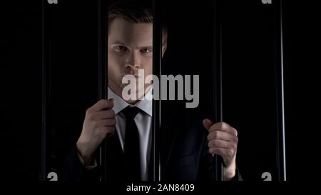 Jailed Businessman Behind Prison Bars Stock Photo - Alamy