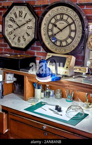 Horologist work tools and equipment on desk Stock Photo - Alamy