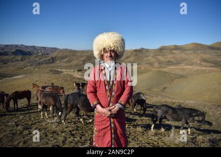 A Turkmen man wearing traditional Turkmen's costume in Raz-and-Jargalan ...
