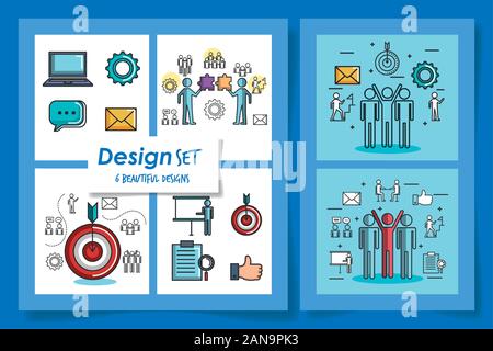 six designs of team work and icons Stock Vector Image & Art - Alamy