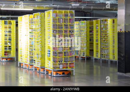 AmazonRobotics robots at the Amazon Distribution Centre LCY2 in Tilbury ...