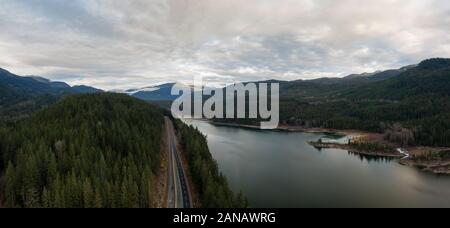 Aerial Panoramic View of Daisy Lake and Sea to Sky Highway in the ...