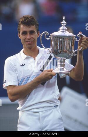 Ivan LENDL, CSSR, CZE, tennis player, action, serve, at the Tennis US ...