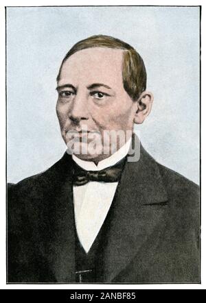 Portrait of Benito Juarez, President of Mexico during 8 months, holding ...