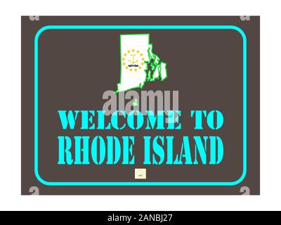 Rhode Island logo. Sign with the map of US state and colored stripes ...