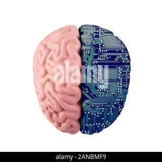 brain mind half computer artificial tech cyborg illustration Stock ...