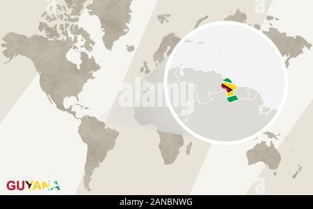 Location of Guyana on the world map, marked with Guyana flag pin ...